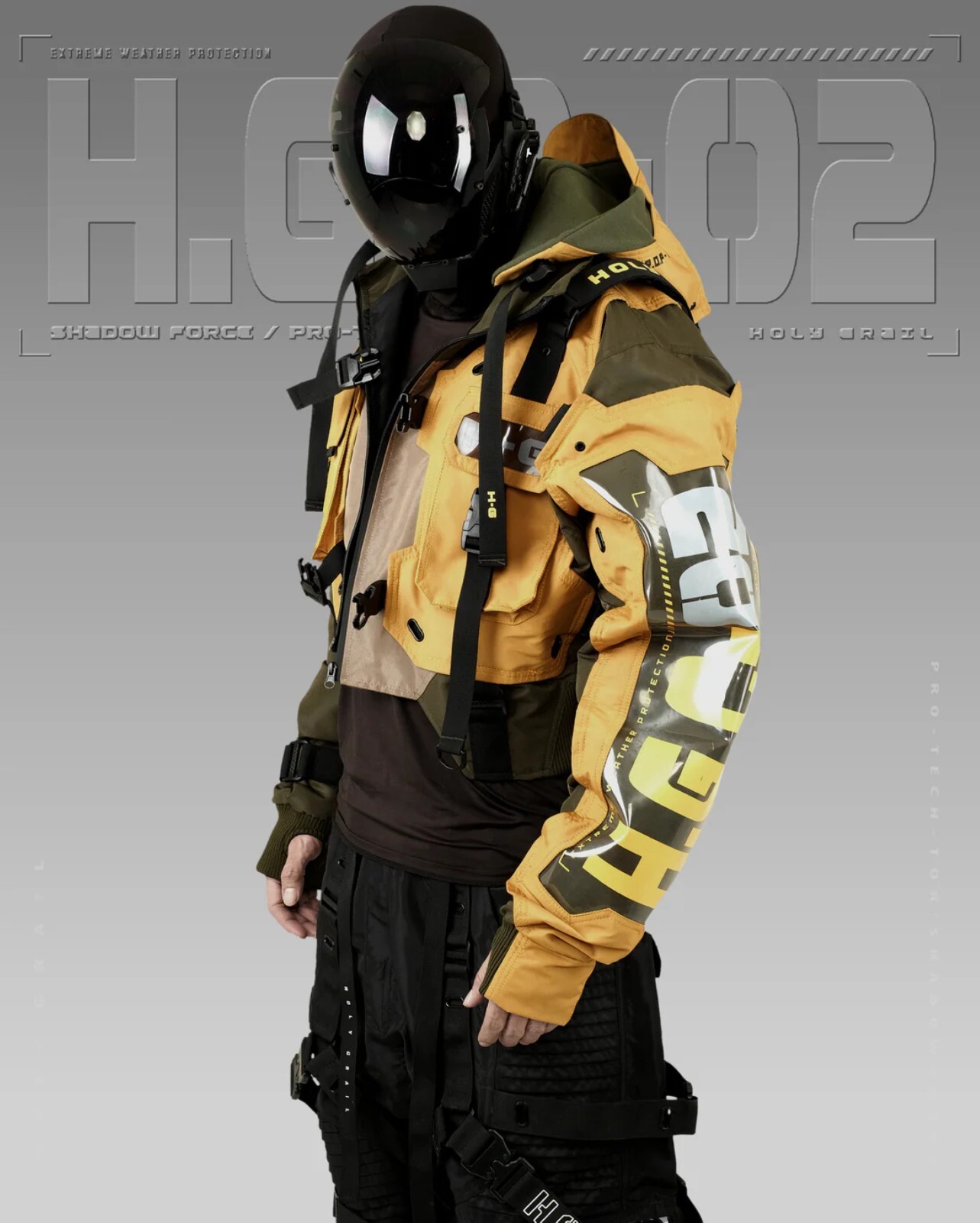 Men's Techwear Yellow Jacket Hoodie Full Zip Buckle Holygrail H.G.C-02 ...