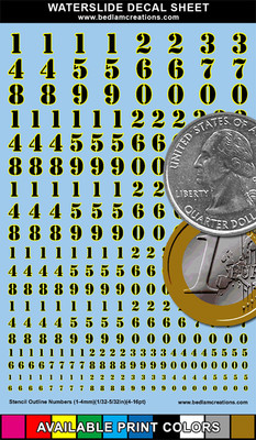 Waterslide Decals Stencil Outline Numbers 2"x3" Decal Sheet 90 Color ...