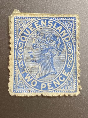 Queensland Stamps Scott #58 1879 Queen Victoria two pence stamp blue ...