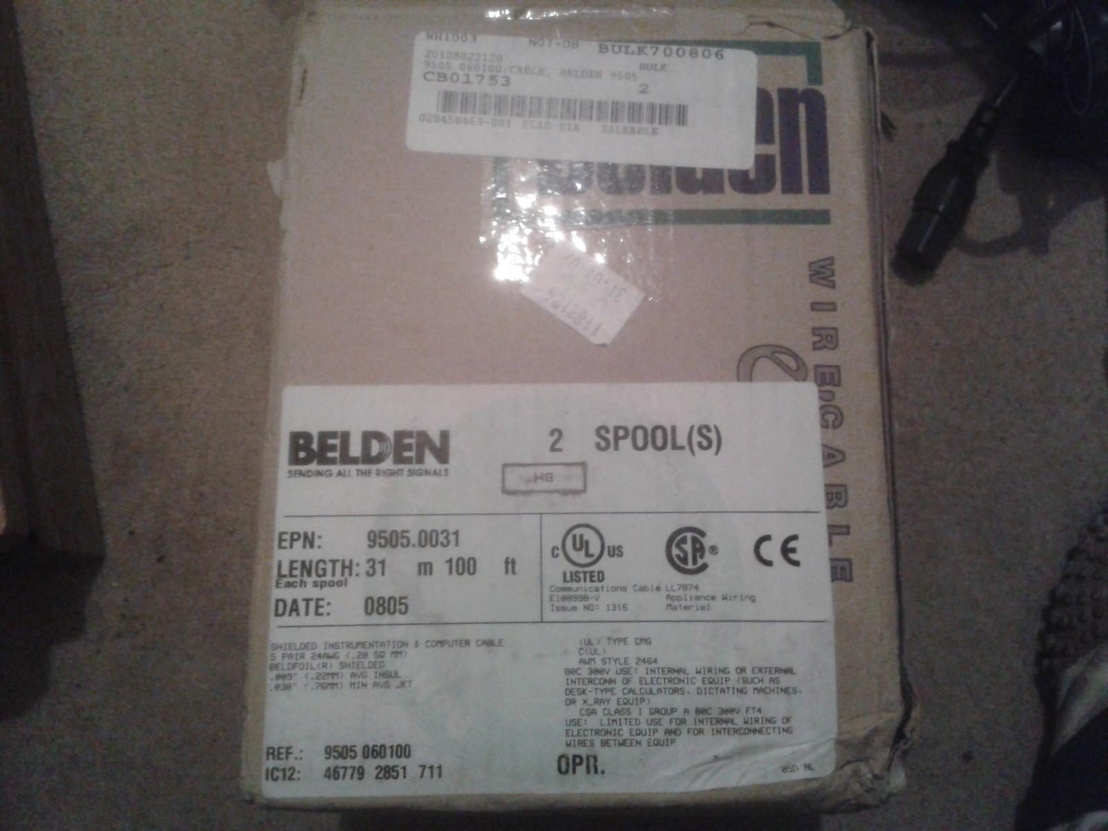 Belden 9505 060100 31m 100ft 5 pair 24 AWG Beldfoil Shielded Cable Roll ...