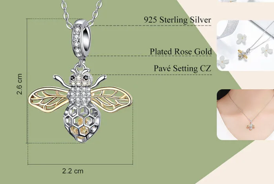 Authentic Sterling Silver Gold Flying Bee Charm Bead Pendant 4Bracelet ...
