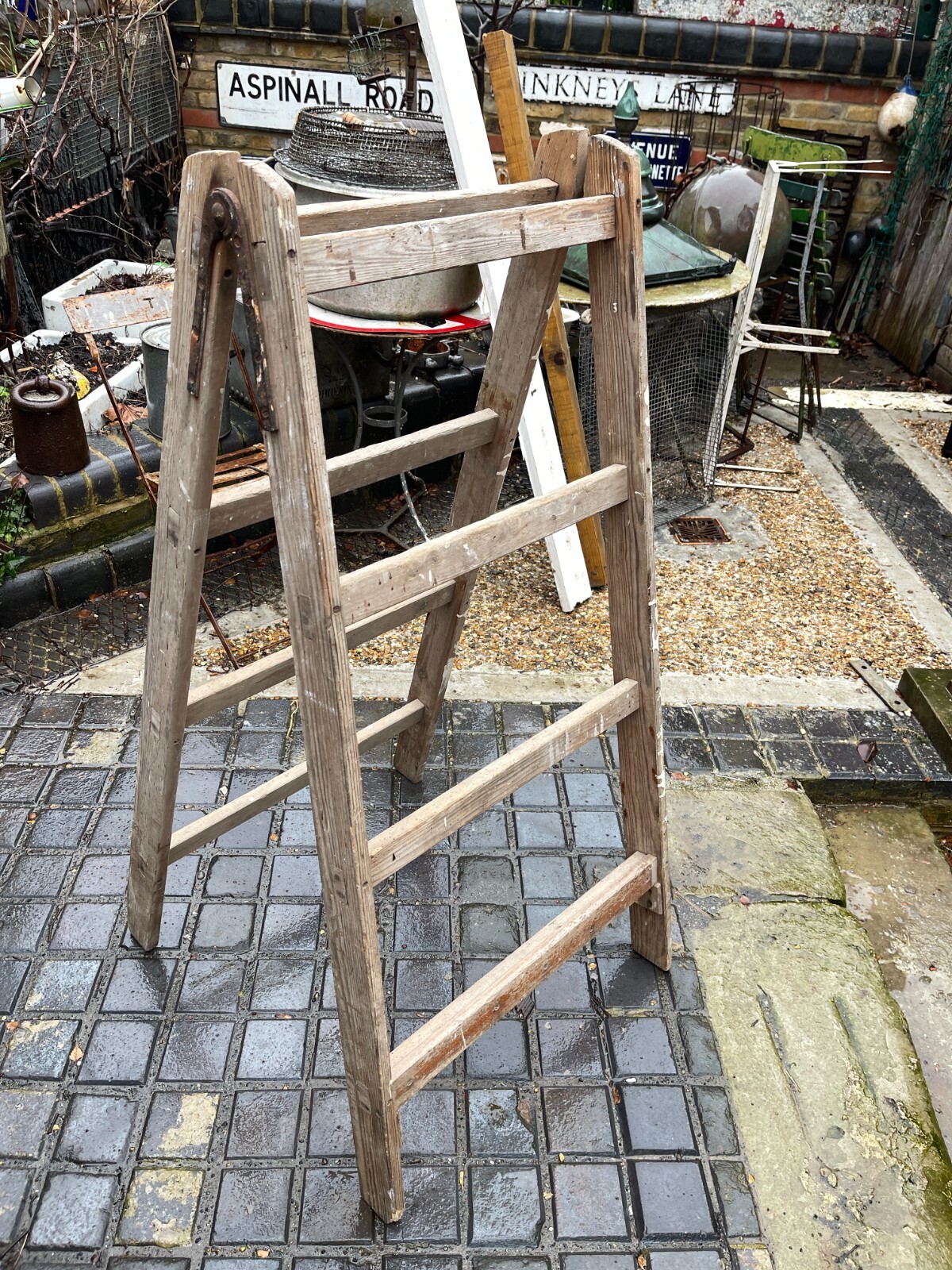 Antique wooden industrial style decorators ladder | eBay UK