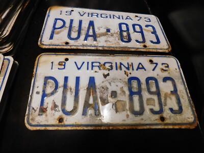 Virginia License Plates Pair VA # PUA 893 Tags Expired in 1973 | eBay