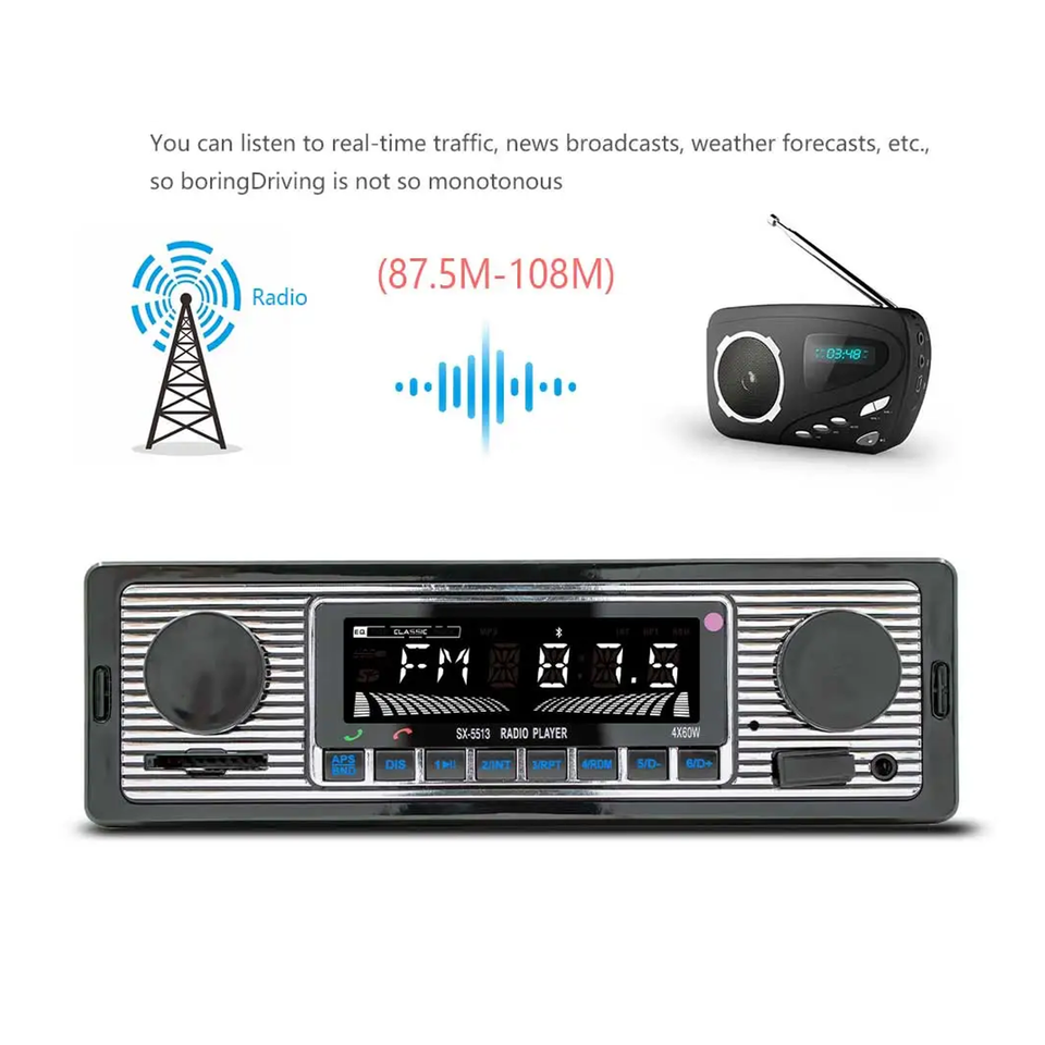 Retro Vintage Style Car Bluetooth Radio / Head Unit - Stereo - MP3 USB ...