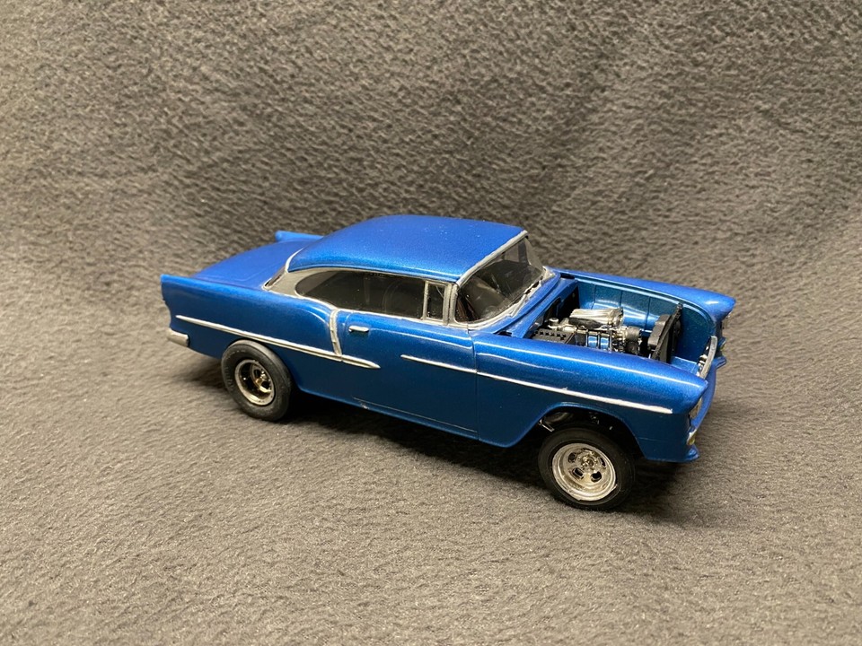 Monogram '55 Chevy Bel Air Gasser Street Machine Built 1:24 Model Blue ...