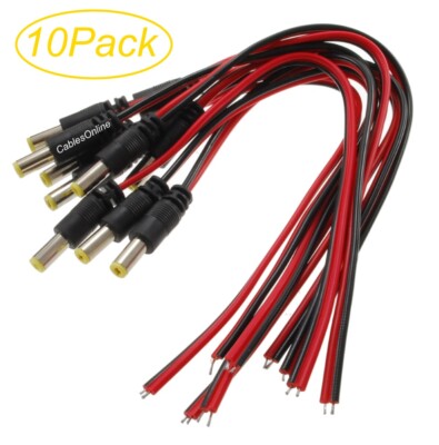 10-Pack 10" Security Camera 5.5mm/2.1mm DC Power Pigtails w/ Male Plugs ...