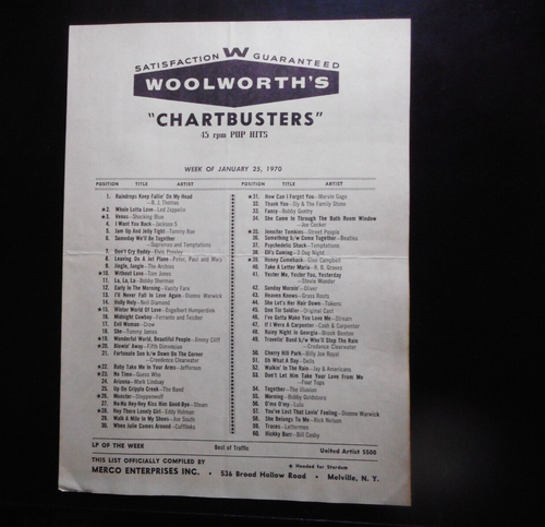 WOOLWORTH'S RECORD CHARTS OF WEEK 45RPM + LPS- jANUARY 1970-ZEPPELIN ...