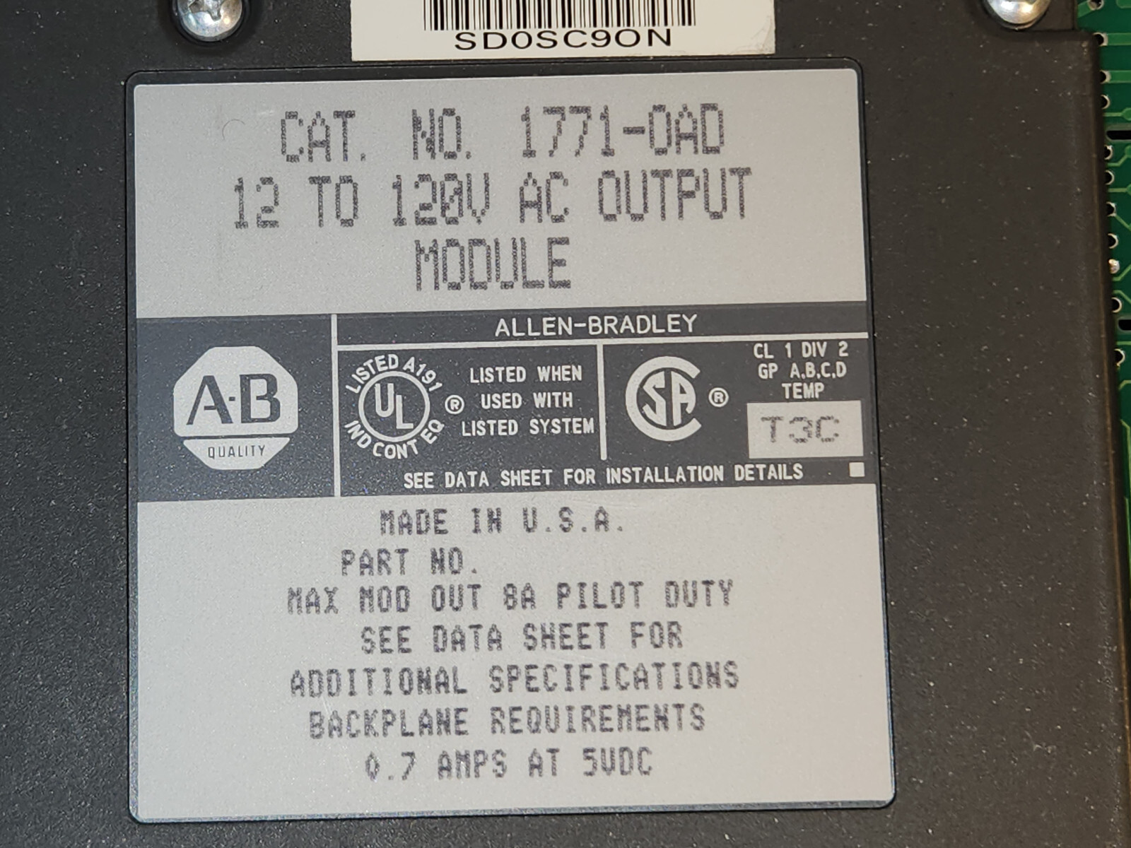 Allen-Bradley 1771-OAD AC Output Module 12-120V PLC-5 SERIES (Lot of 2 ...