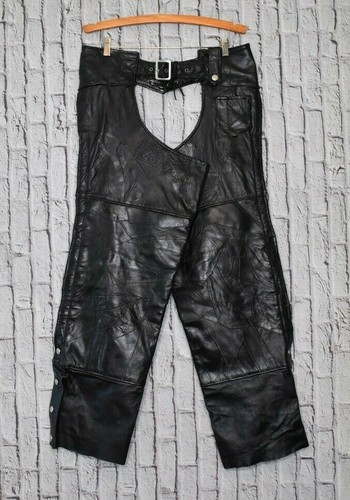 Diamond Plate Genuine Buffalo Black Leather Motorcycle Chaps Medium ...