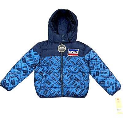 Levis Little Boys Full Zip Hooded Puffer Jacket Size 4 Navy Blue Water ...