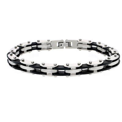 Men 10MM Stainless Surgical Steel Rubber Link Bike Chain Bracelet 8 ...