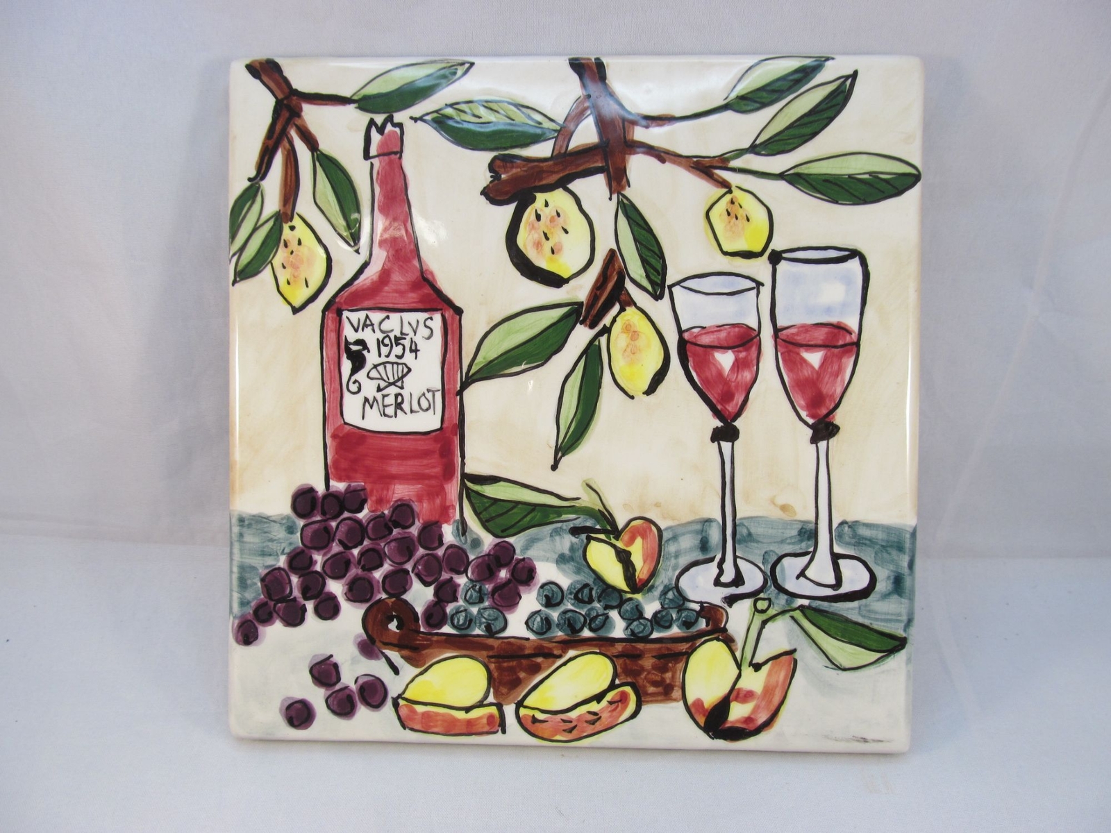 Grape Vine and Wine Ceramic Decorative Hanging Wall Tile | eBay