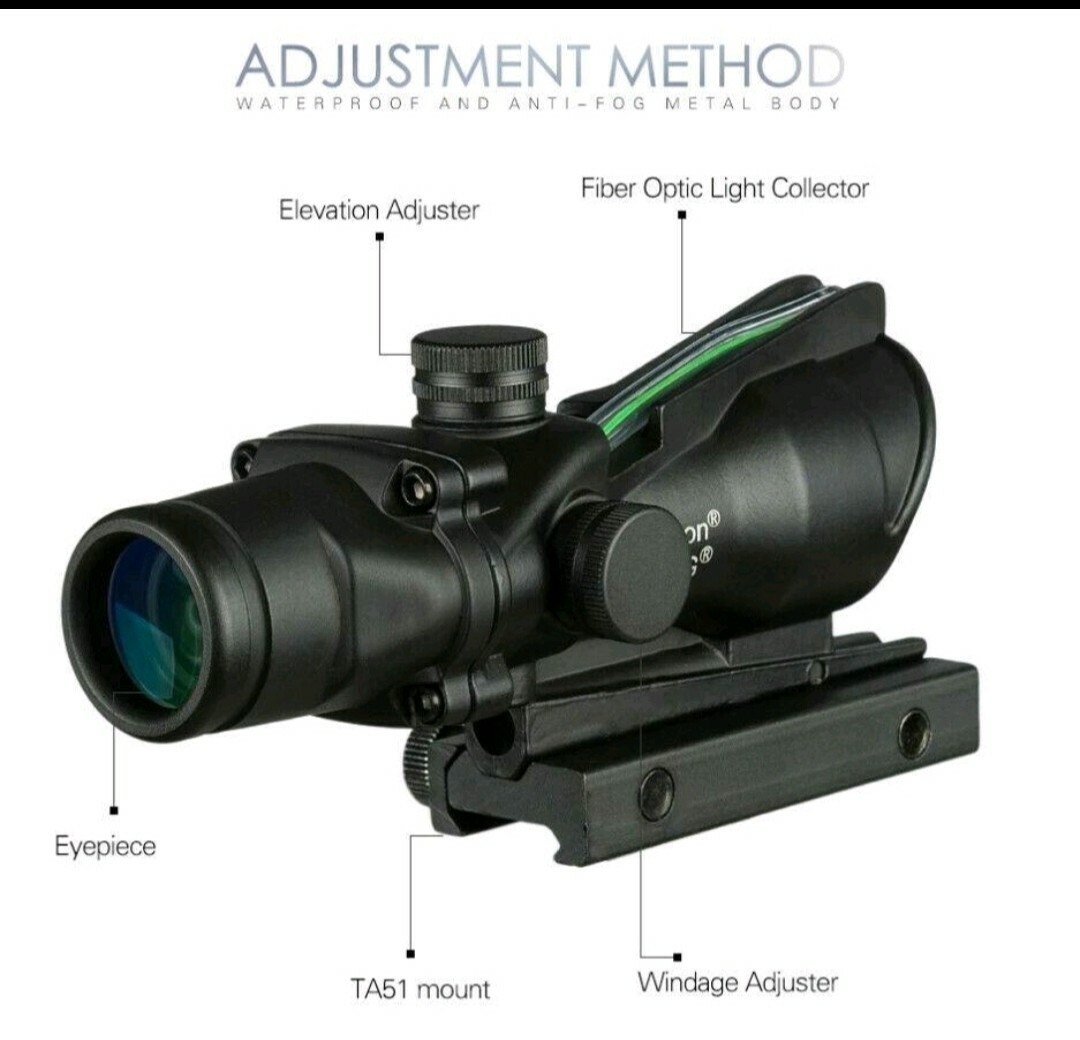 Trijicon Acog Clone 4x32 Scope w Killflash Chevron RED Fiber Optic ...