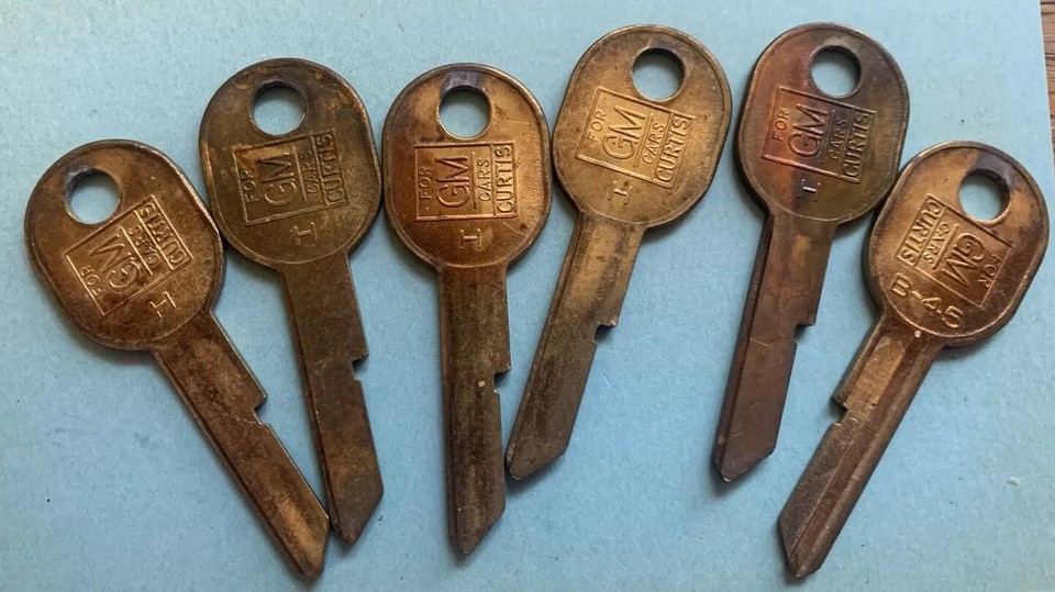 Curtis GM car key B-45 H blank brass lot of 6- set car keys locksmith ...
