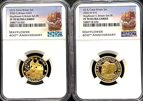 SALE! 2020 US/GB 400th Anniv Mayflower 2-Gold coin set/NGC PF70 UC ...