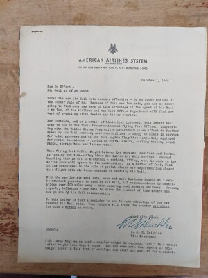 American Airlines System 1946 Airmail Policy Change Letter And Cover ...