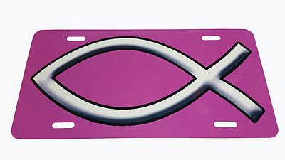 JESUS FISH Ichthys License Plate Christian Gift - PINK on Blue ...