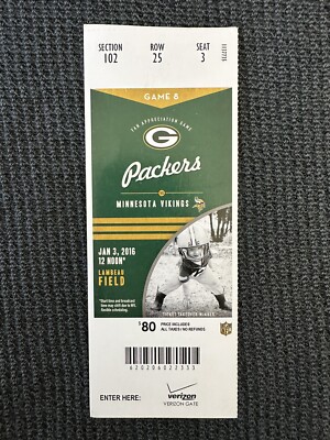 Green Bay Packers vs Minnesota Vikings - Lambeau Field 1/3/2016 Ticket ...