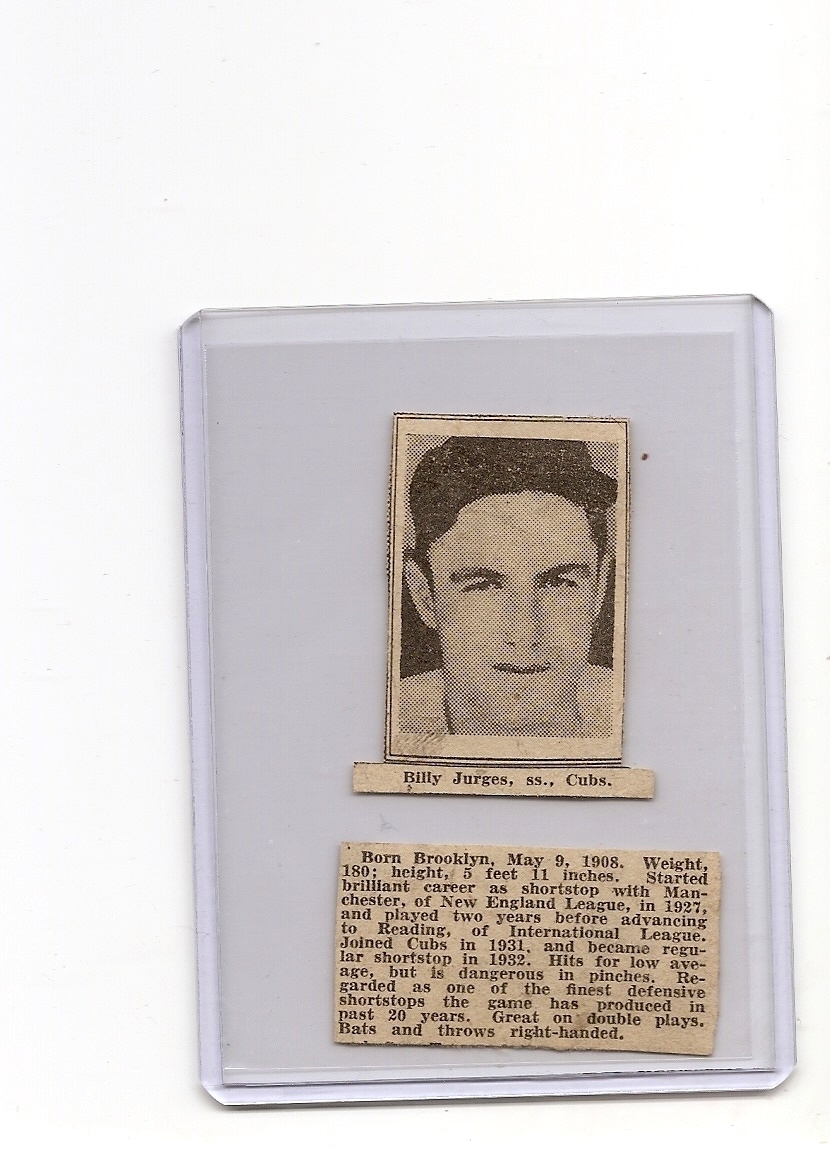 Billy Jurges 1936 Pittsburgh Sun-Telegraph Sport Stamp Card VERY RARE ...