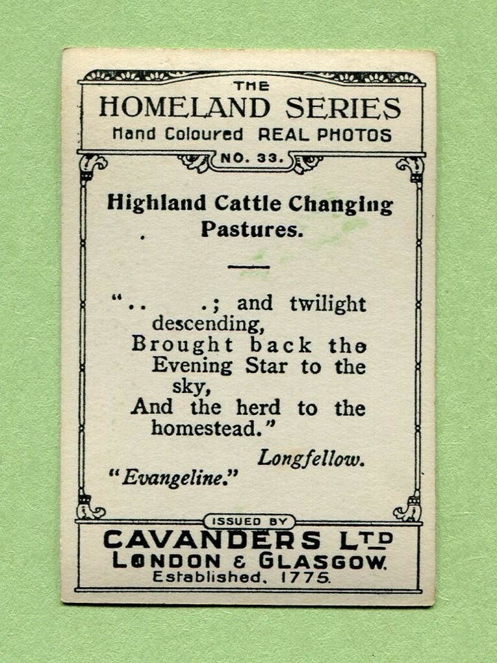 1924 THE HOMELAND SERIES CAVENDERS LTD CIGARETTES #33 CATTLE CHANGING ...