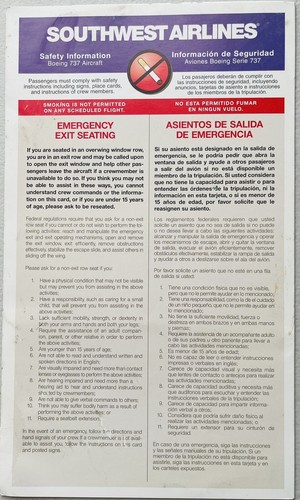 Southwest Airlines Safety Card - Boeing 737 - 2000 | eBay