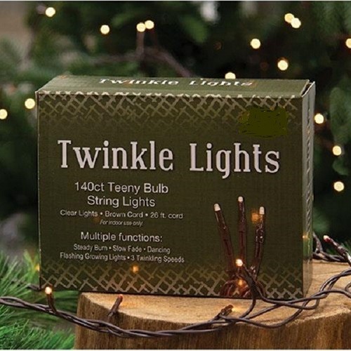 NEW PRIMITIVE Teeny Lights 140 Ct TWINKLE Bulbs Brown Elec Cord Strand ...