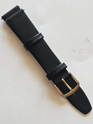 18mm - Black Smooth Surface Leather Watch Band - (Gold Buckle / Pins ...