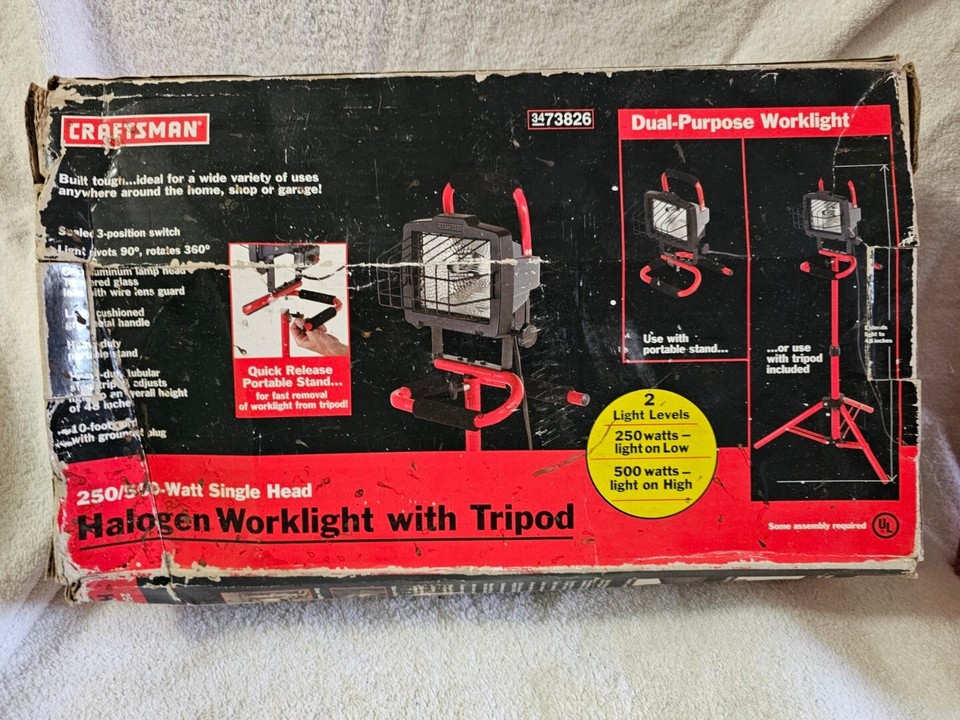 Sears Craftsman Halogen Work Light w/ Tripod 3473826 250W-500W | eBay