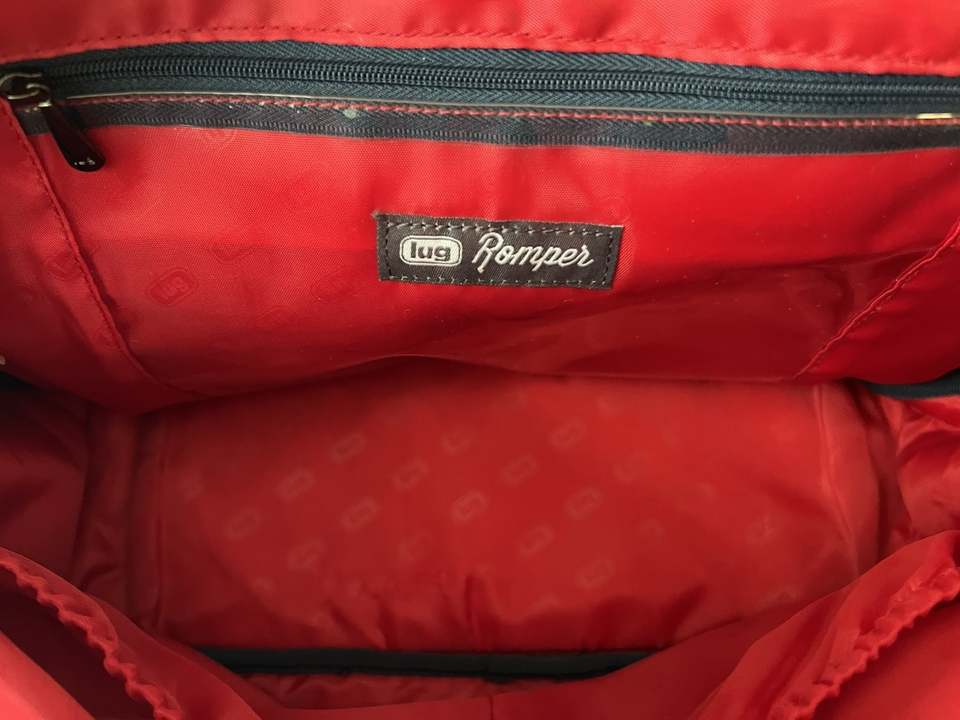 Lug Romper Tote Navy Blue Heart Print Quilted Front Pocket Travel ...