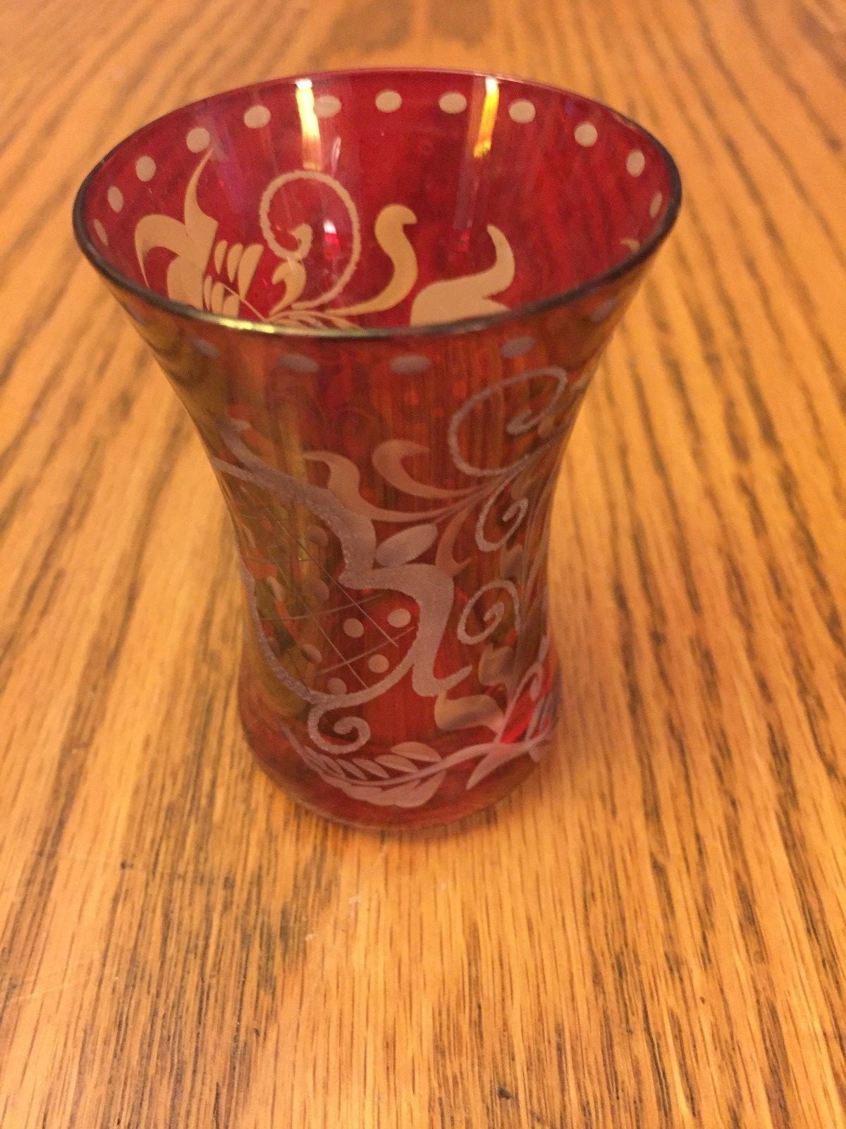 ETG Rattenberg Tirol Austrian Etched Cranberry Glass cordial glass/vase ...