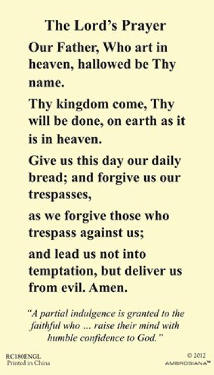 (2 copies) The Lord's Prayer - Our Father - Holy Prayer Card Catholic ...