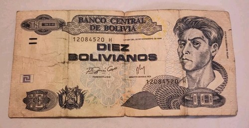 Banco Central De Bolivia Diez Bolivianos 1986 Columbia Banknote ...
