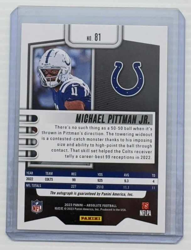 2023 Panini Absolute Michael Pittman Jr Autograph Auto #81 Colts | eBay