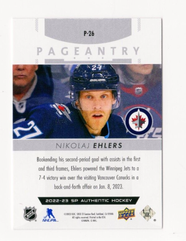 2022-23 UD SP Authentic Nikolaj Ehlers #P-26 Pageantry Winnipeg Jets | eBay