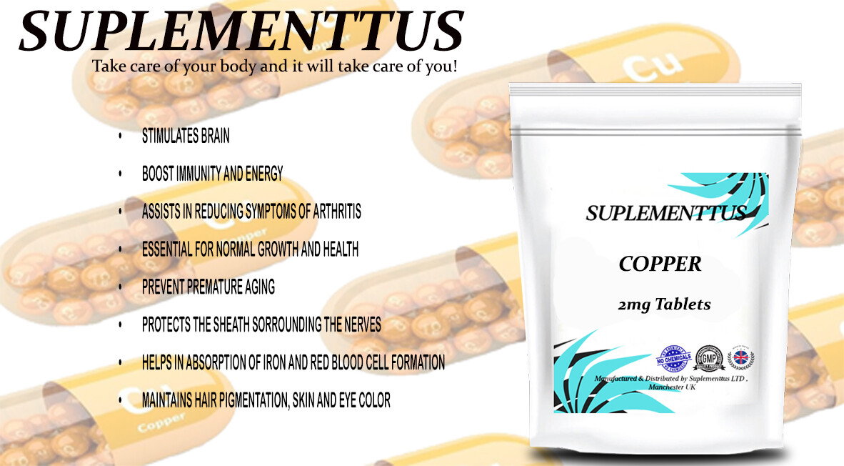 Copper 2mg Vegetarian Tablets Natural Supplement - Suplementtus UK ...