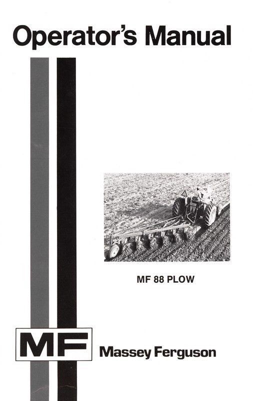 MASSEY FERGUSON MF 88 MF88 Plow Operators Manual | eBay