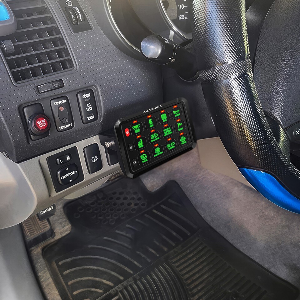 MICTUNING 12 Gang Switch Panel Kit Green Touch Led Lights Relays ...