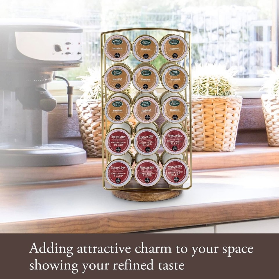 Tabletop Brass & Metal Brown Wood Coffee Pod Holder, Coffee Capsule ...