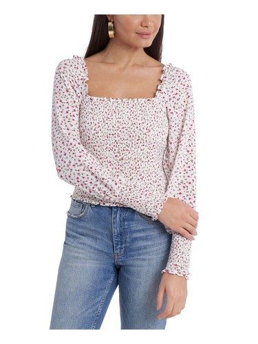 1. STATE Womens Stretch Smocked Square-back Long Sleeve Square Neck ...