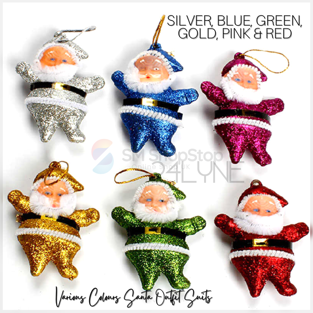 Mini Cute Glitter Santa Luxury Christmas Tree Decoration Xmas 6 Colours ...