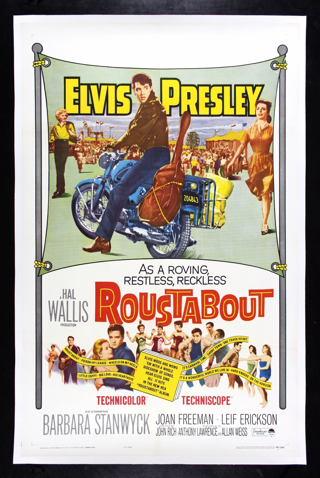 ROUSTABOUT CineMasterpieces ELVIS PRESLEY BIKER MOTORCYCLE MOVIE POSTER ...