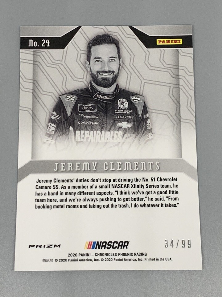 Jeremy Clements 2020 Panini Chronicles Racing /99 Red Prizm Phoenix #24 ...