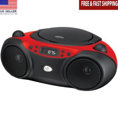CD Boombox Radio LED Display Stereo Speakers AM/FM Red Black Portable ...