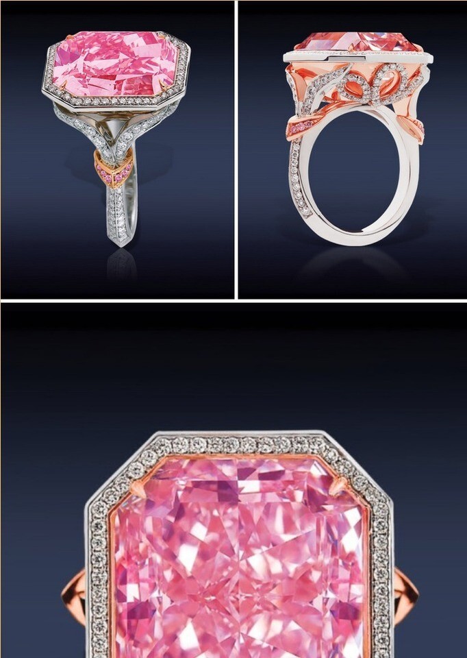 25ct Cocktail Party Ring inspired 925 Silver Pink Asscher Cut Halo ...