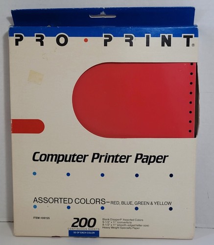 Pro Print Continuous Sheets Computer Printer Paper 200 Sheets Assorted ...