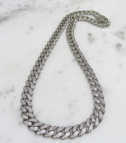 Men's Sterling Silver Curb Link Chain w/ Clear Gemstones ~ 20" ~ 127.7g ...