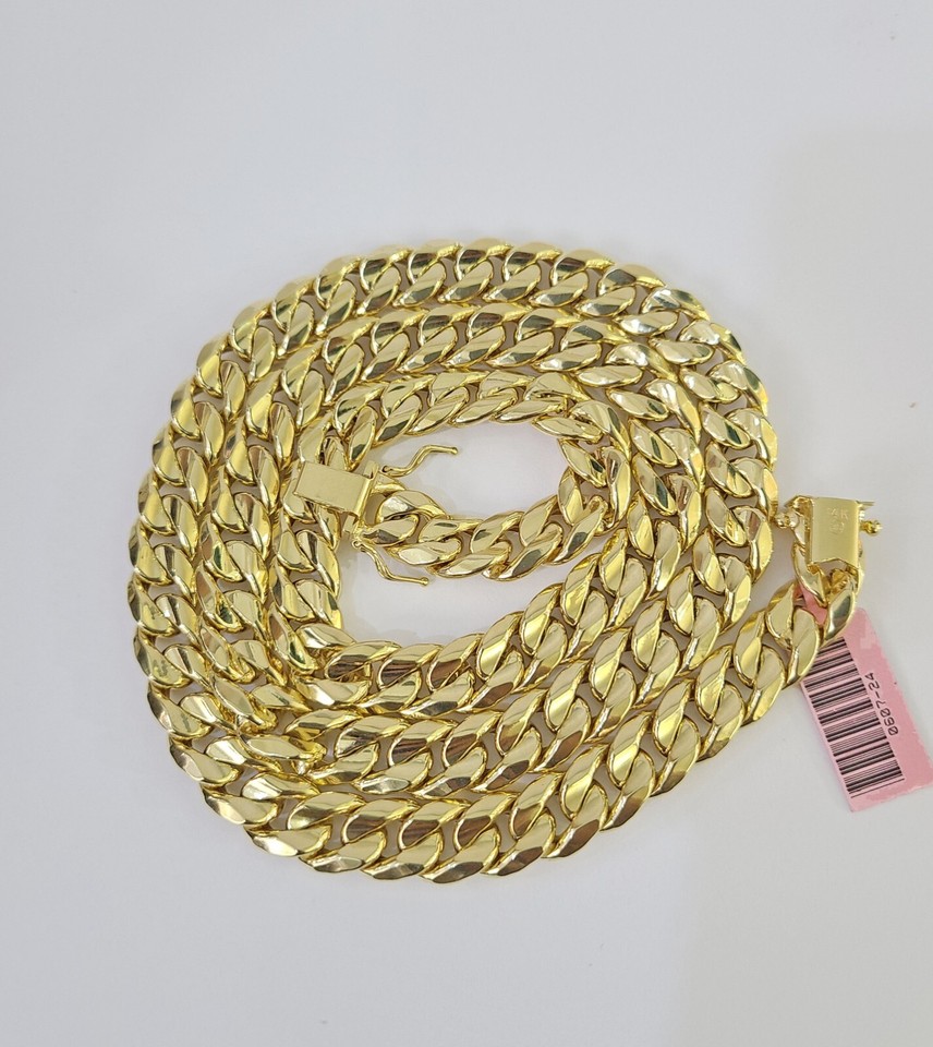 Real 14K Miami Cuban Link Chain Necklace Yellow Gold 24 inch 9mm Mens ...