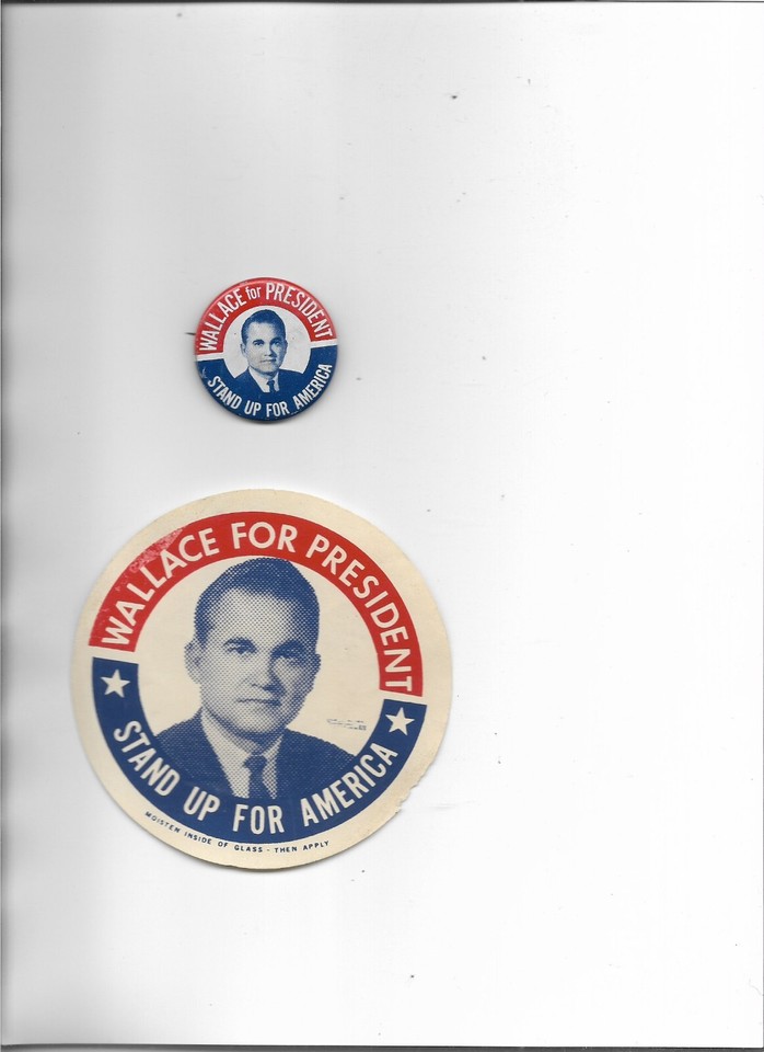 George Wallace campaign souvenirs - bumper sticker/brochure/pin/coaster ...