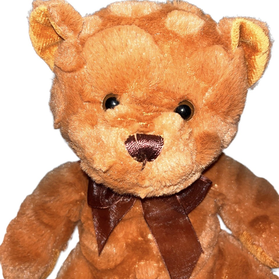 Goffa Light Brown Plush Bear with Brown Ribbon 14” Lovey Soft Stuffed ...