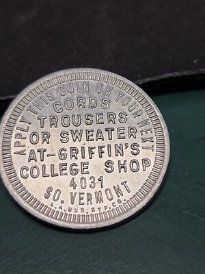 Vintage/Antique Griffin's College Shop Trade Token LA, CA R #274 | eBay